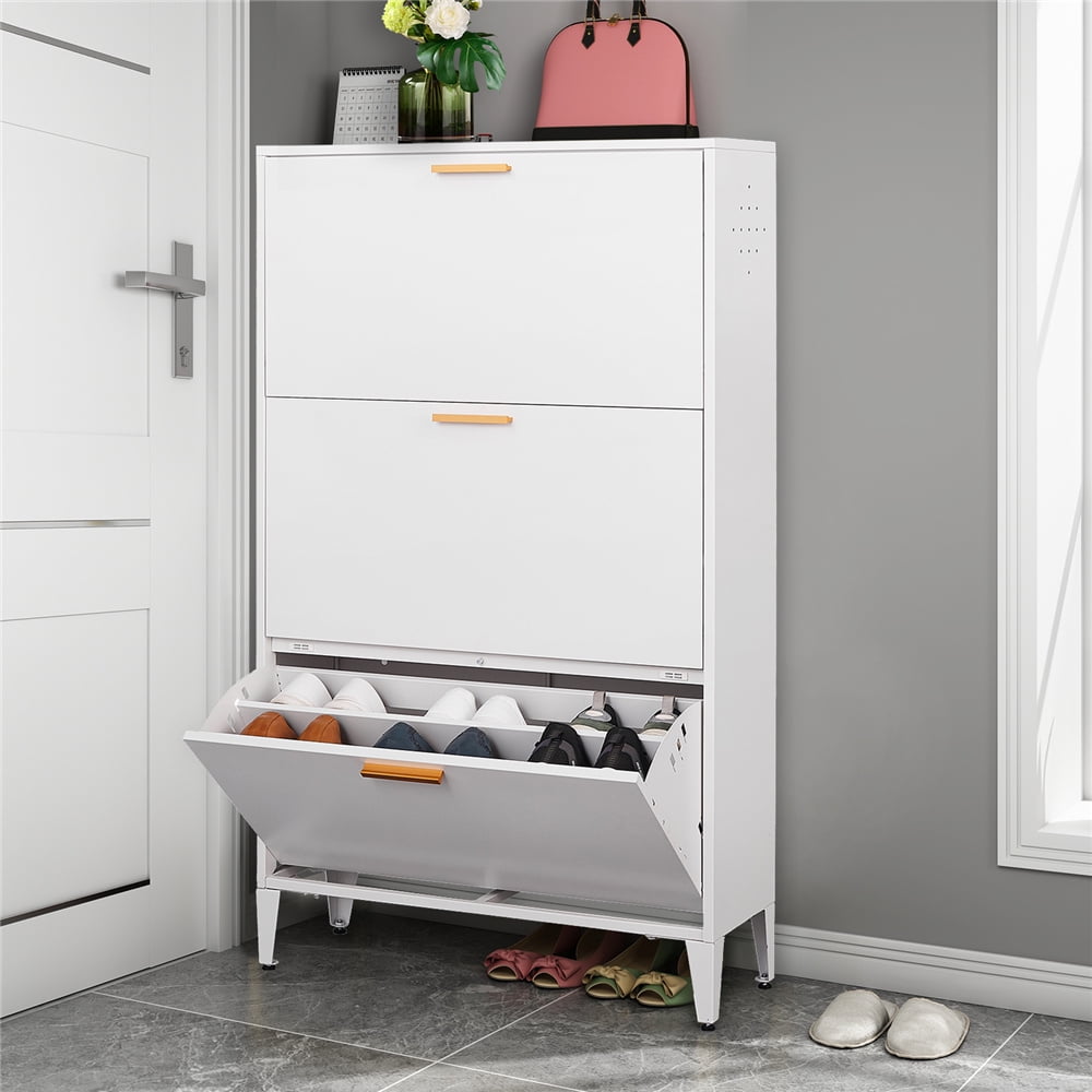 Click here for Kavey Metal Shoe Cabinet For Entryway  White Moder... prices