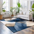 Abstract Geometric Area Rugs 5x8ft Gold Blue Dynamic Texture Floor Rug ...