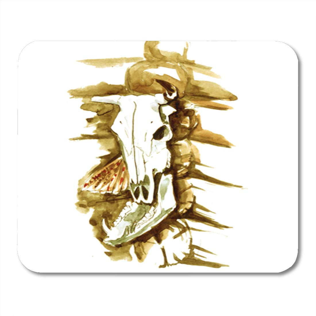 SIDONKU Watercolor Bull Cow Skull Broken Horn Jaw Boar Mousepad Mouse ...