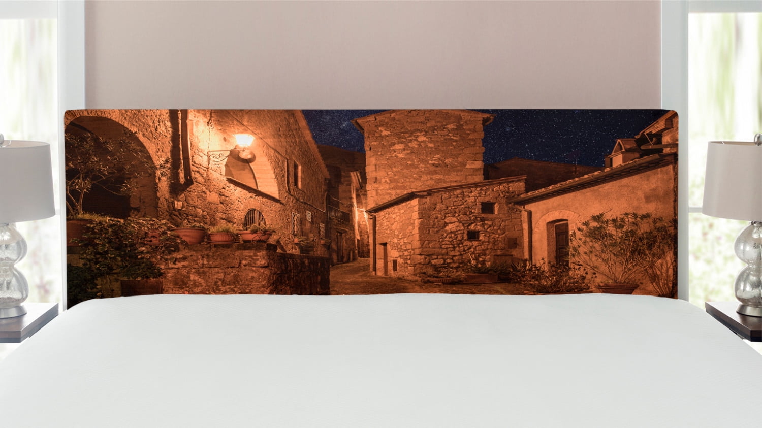 Vintage Headboard, Street of Aged Antique Tuff City with Stone House ...
