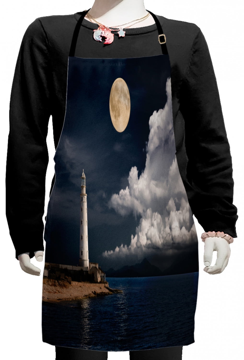 Moon Kids Apron, Old Lighthouse by the Sea White Clouds and Calm Ocean ...