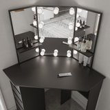 Elegant Black Corner Makeup Station With Stool And LED Lights - Walmart.com