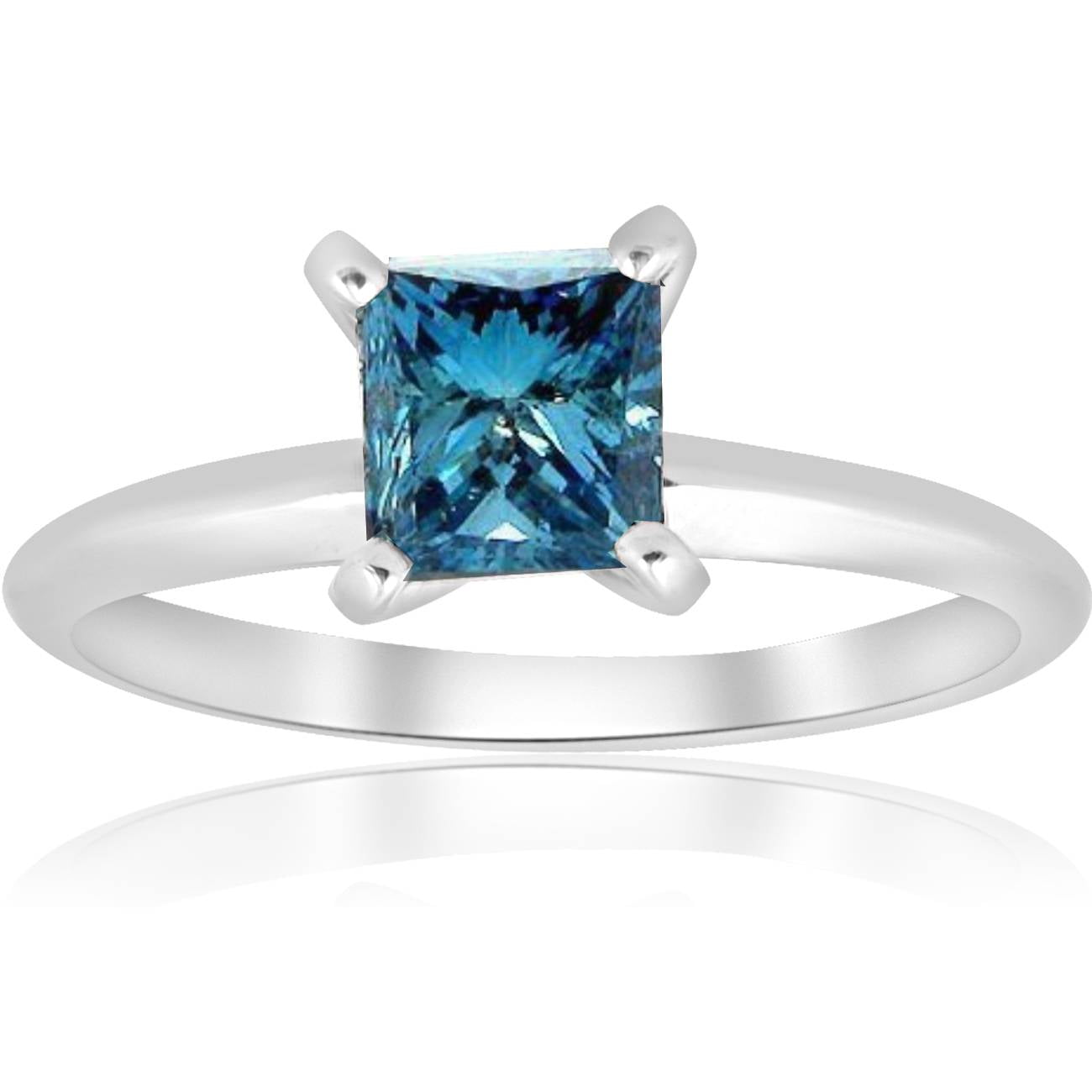 VS 1ct Blue Princess Cut Diamond Solitaire Engagement Ring 14k White ...