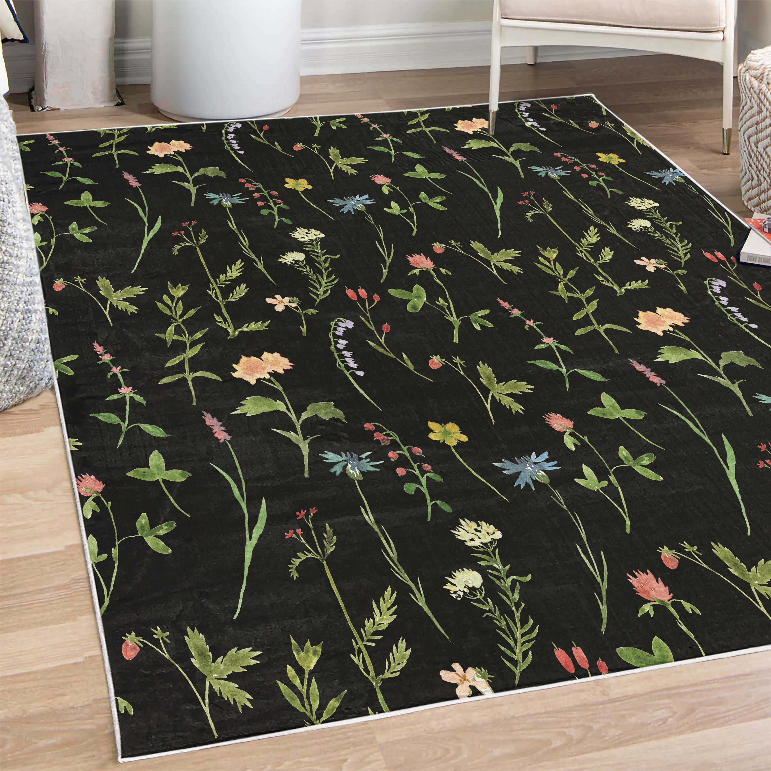 Floral Decorative Rug, Spring Season Themed Watercolors Painting of ...