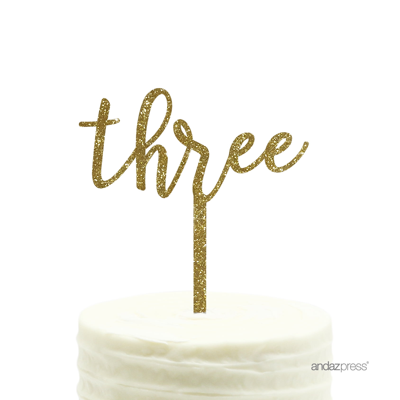 Gold Glitter Script Number Three Acrylic Birthday Cake Topper - Walmart.com