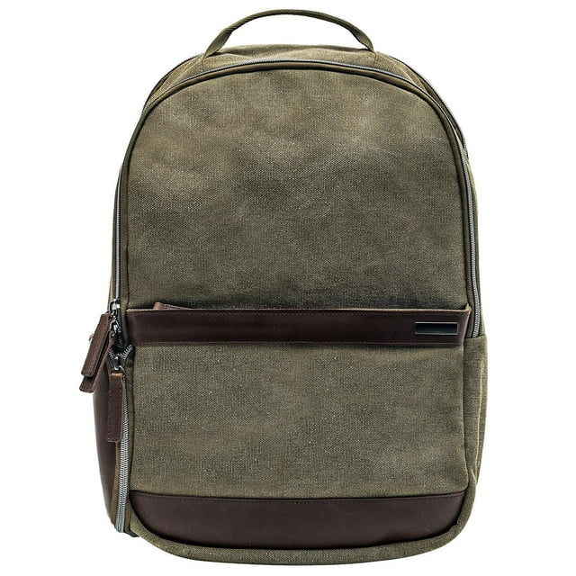 Renwick Heavy Duty Canvas Backpack with Laptop Sleeve, Genuine Leather ...