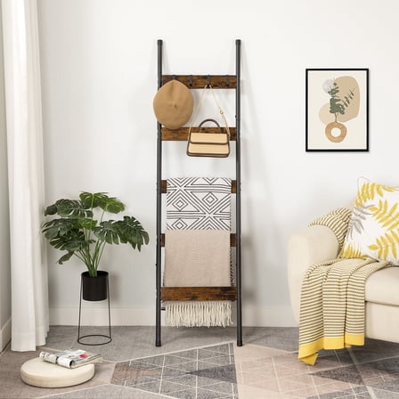 HOOBRO Blanket Ladder, 5-Tier Towel Rack with Hooks, Wall-Leaning ...