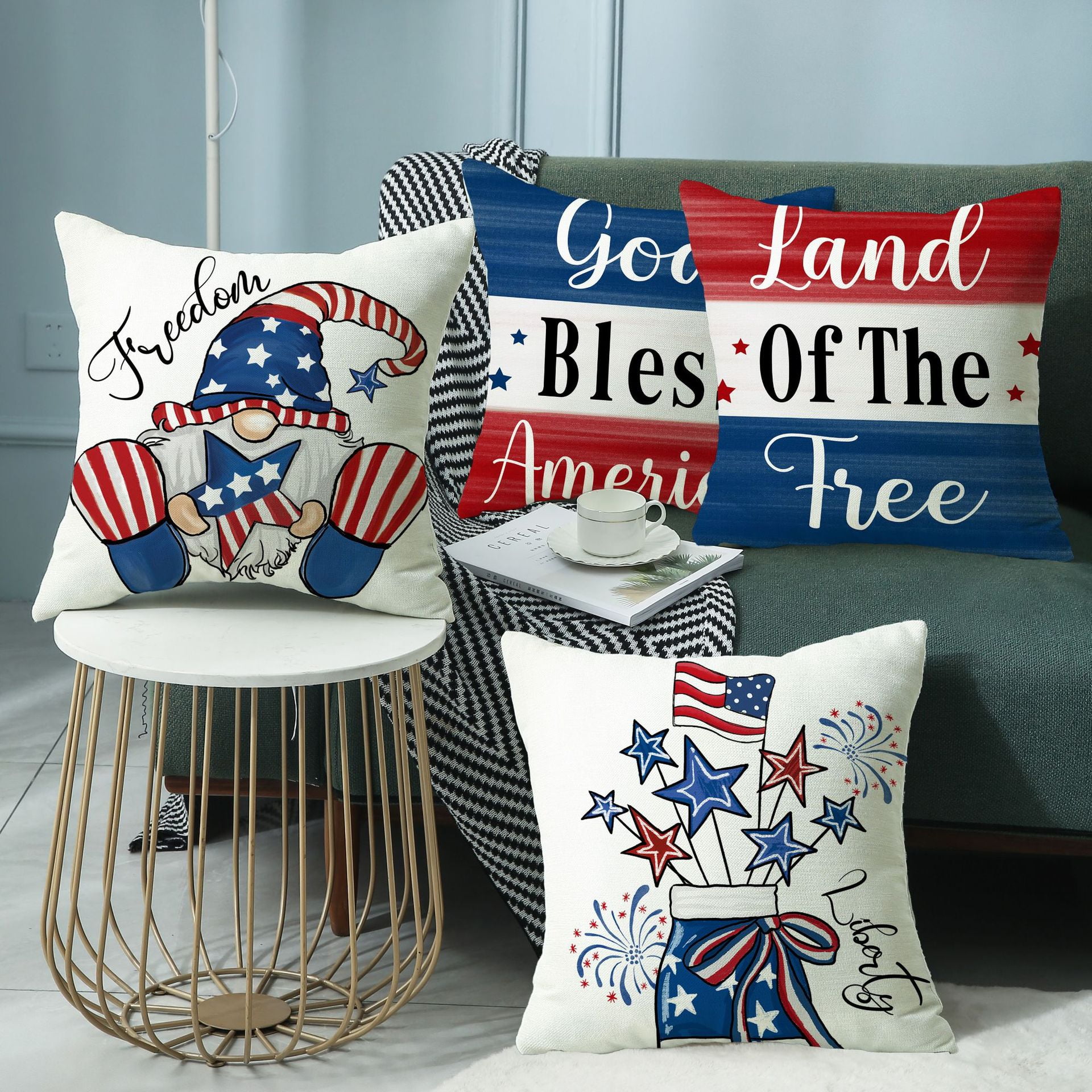 America The Beautiful Let Freedom Ring Throw Pillow Covers, 18 x 18 ...