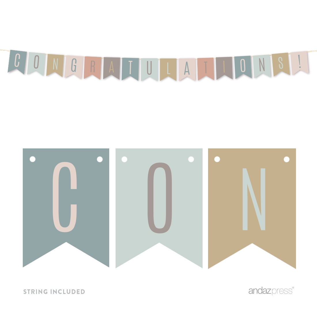 Signature Rustic Pastels Party, Hanging Pennant Banner, Congratulations ...