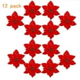 12 Pack Red Xmas Glitter Poinsettia 5.1 inch Artificial Flowers ...