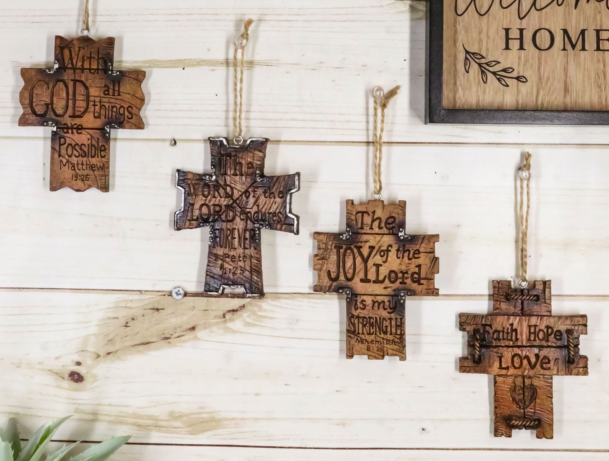 Set Of 4 Rustic Christian Bible Verses Faux Wood Christmas Tree Cross ...
