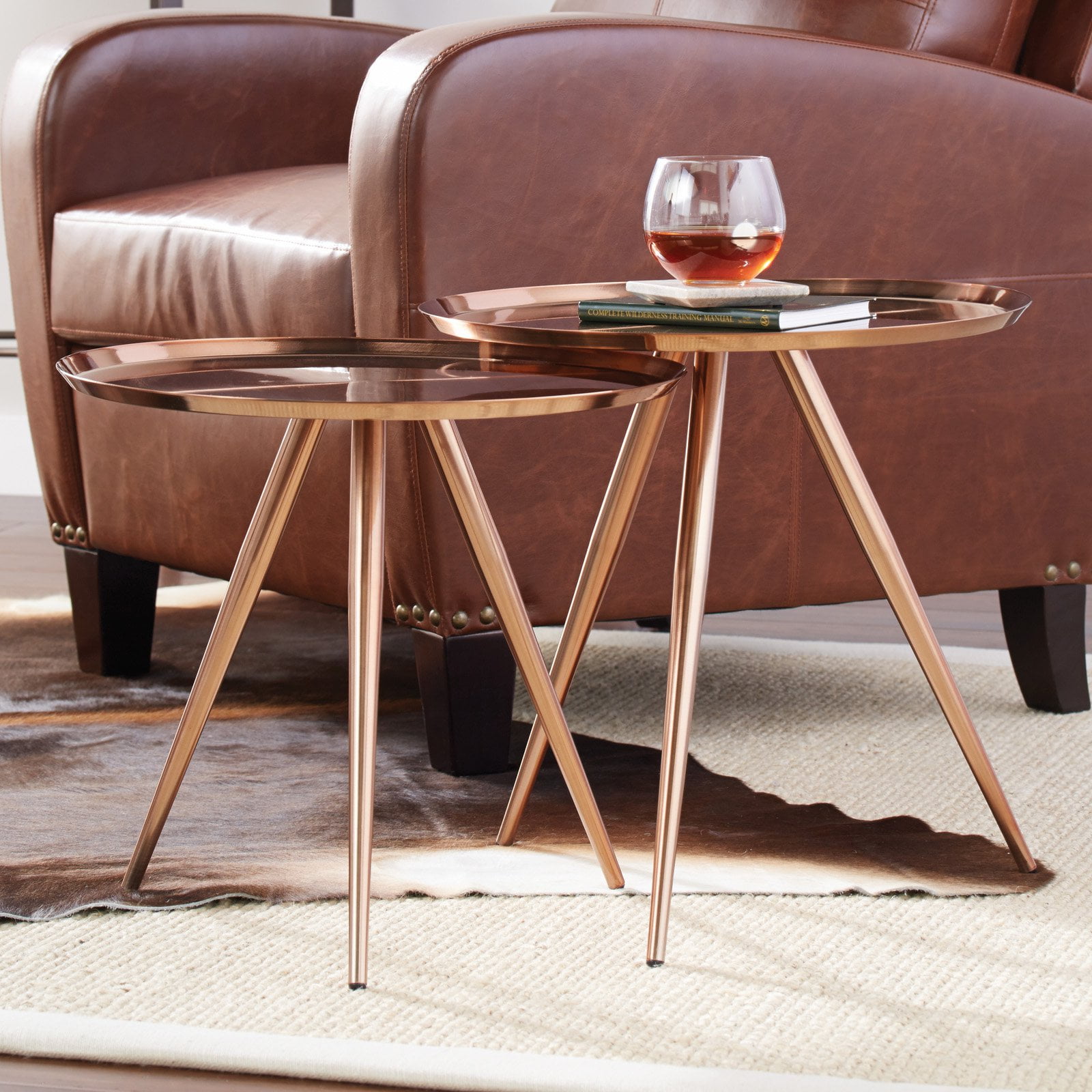 OSP Home Furnishings Tiffany Side Table with Brushed Copper Plate ...