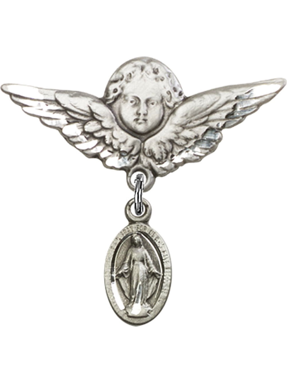 Sterling Silver Baby Badge with Miraculous Charm and Angel w/Wings ...