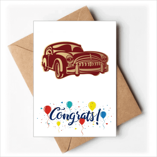 Deep Red Classic Cars Pattern Outline Wedding Cards Congratulations ...