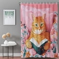 Bathroom Shower Curtain Funny Reading Ginger Cat Waterproof Shower ...