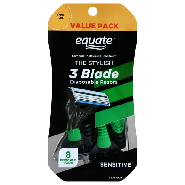 Equate The Stylish 3 Blade Sensitive Disposable Razors Value Pack, 8 ...