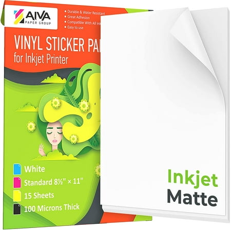 Printable Vinyl Sticker Paper for Inkjet Printer - Matte White - 15 ...