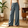 Bloomae Wide Leg Pants Women Drawstring Elastic High Waisted Pull On ...