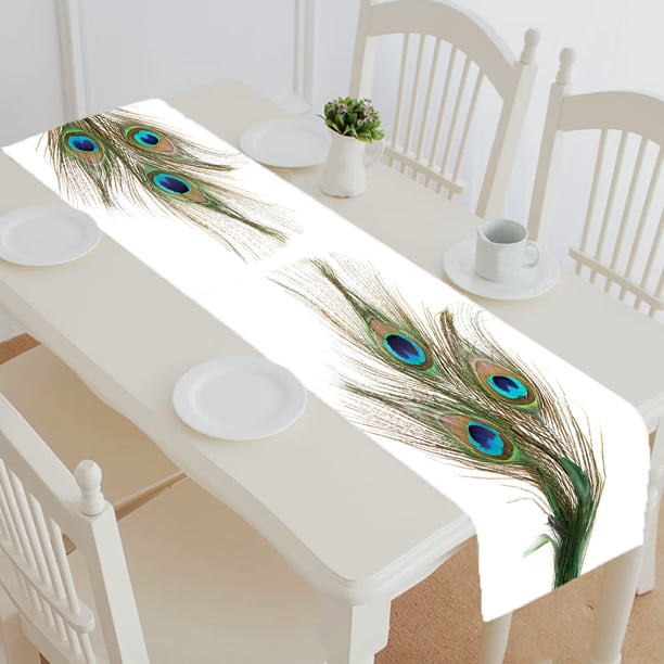 ABPHQTO Peacock Feathers Table Runner Placemat Tablecloth For Home ...
