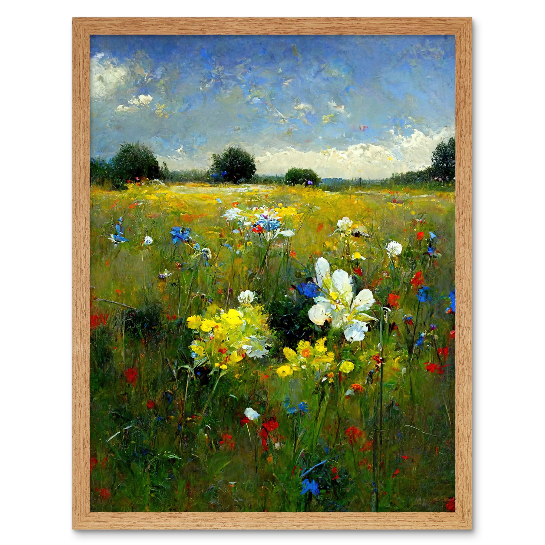 Wildflower Summer Meadow Floral Landscape Oil Art Print Framed Poster ...