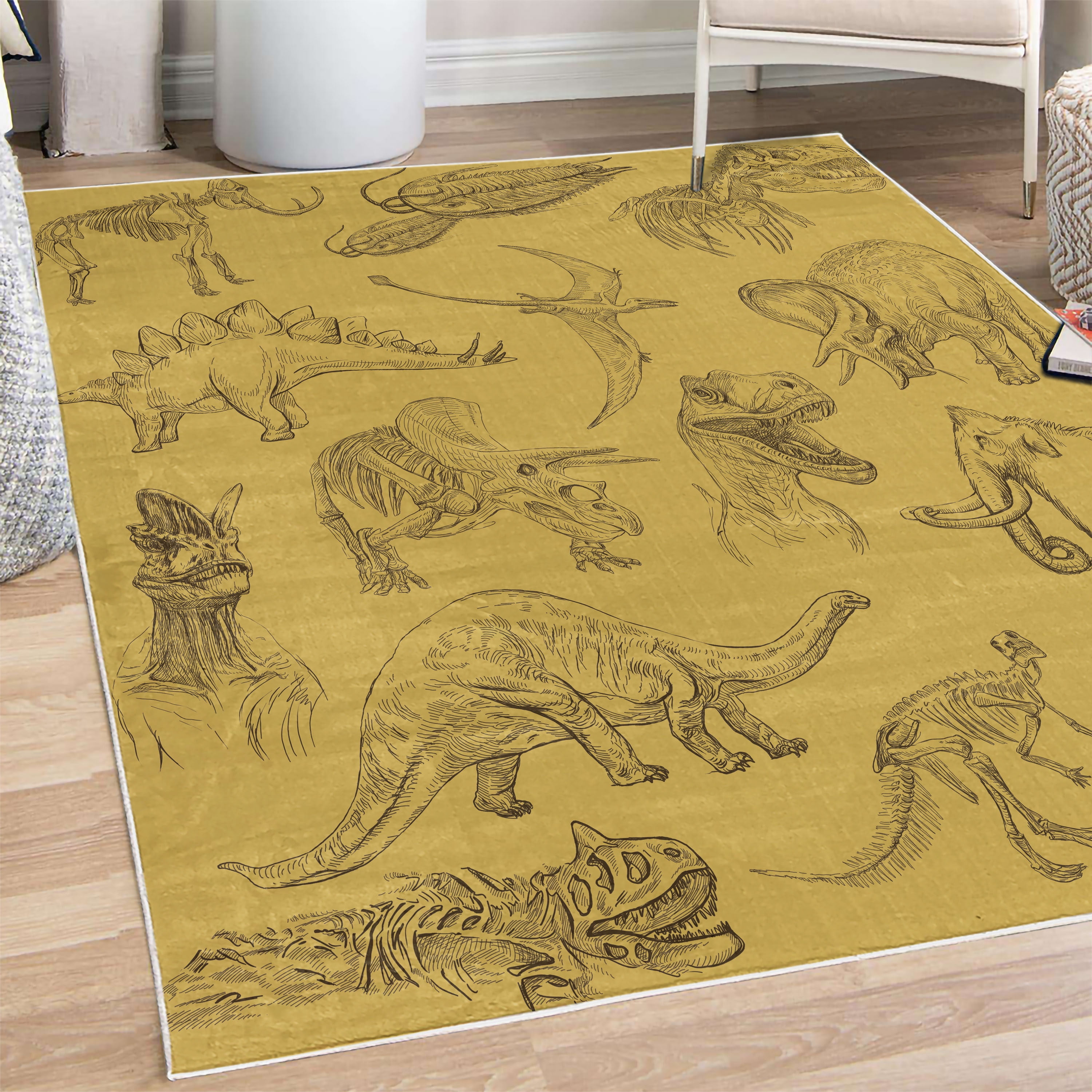 Jurassic Decorative Rug, Arrangement of Various Dinosaurs Illustrations ...