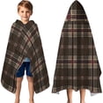 Brown and Red Checkered Pattern Teens Hooded Bath Towel Wrap for Ages 3 ...