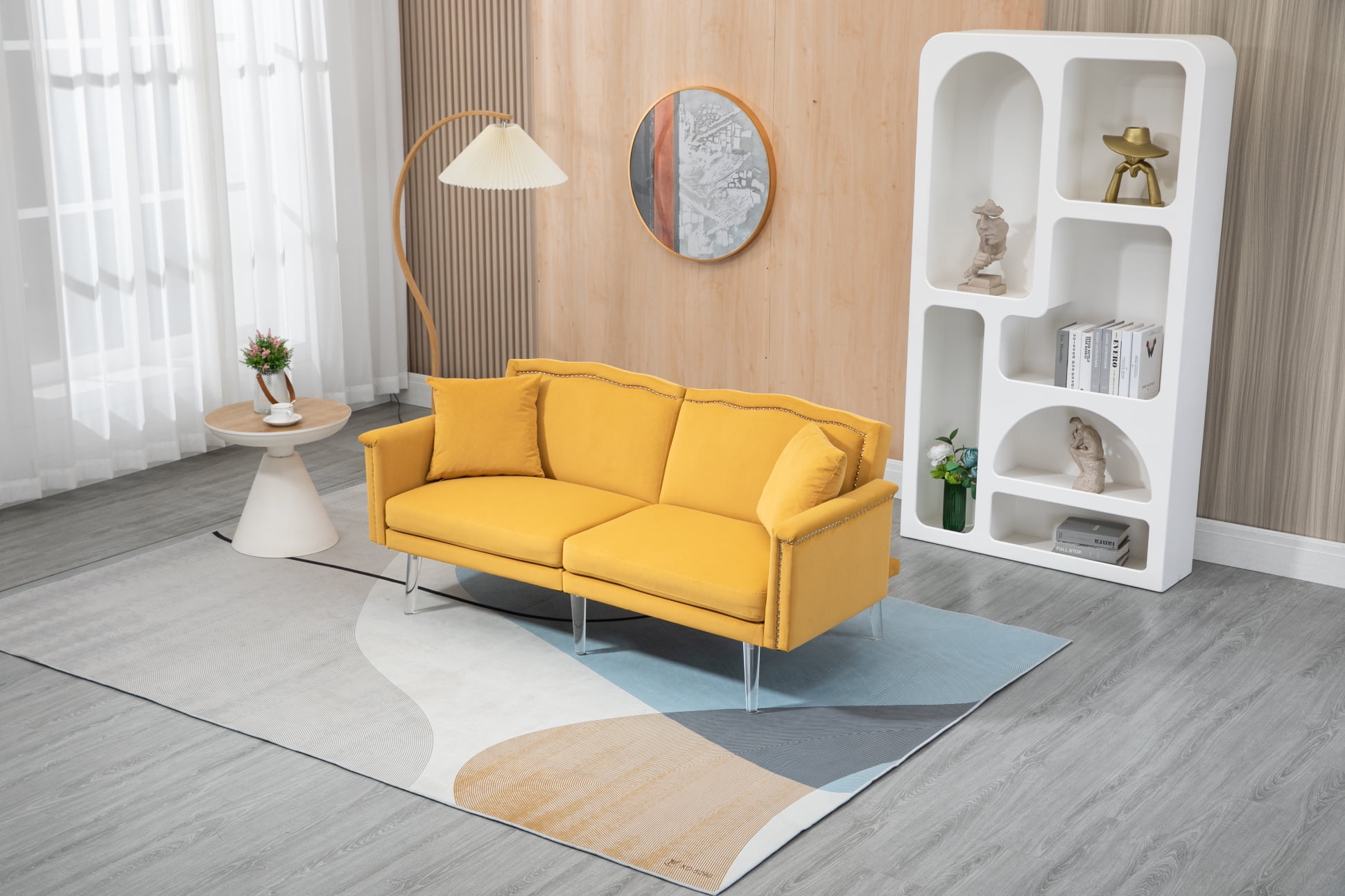 Velvet Futon Sofa Bed, Convertible Futon Couch with Adjustable Backrest ...