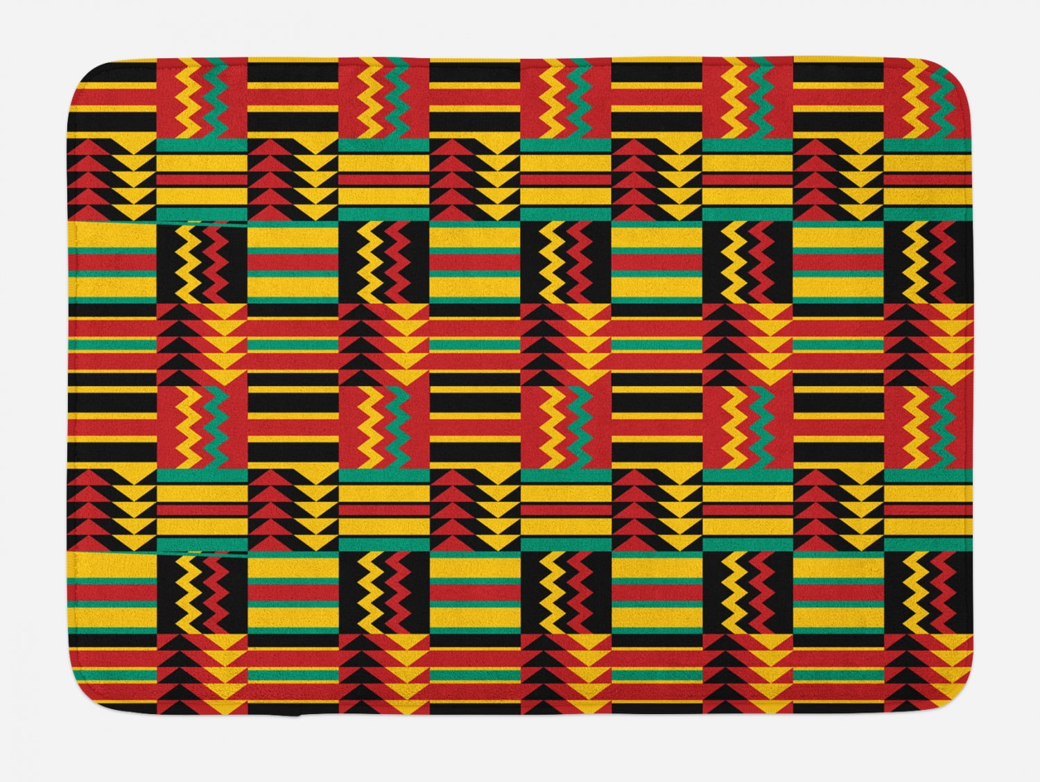 Kente Pattern Bath Mat, Ethnic Pattern with Stripes Triangles and ...