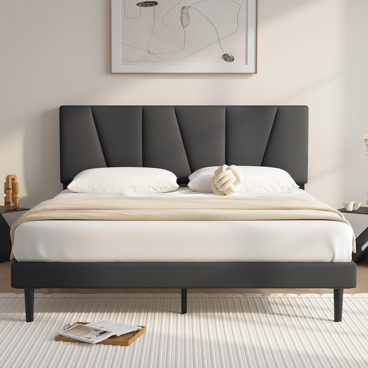 Click here for Jjyt Queen Bed Frames With Light Grey Linen Headbo... prices