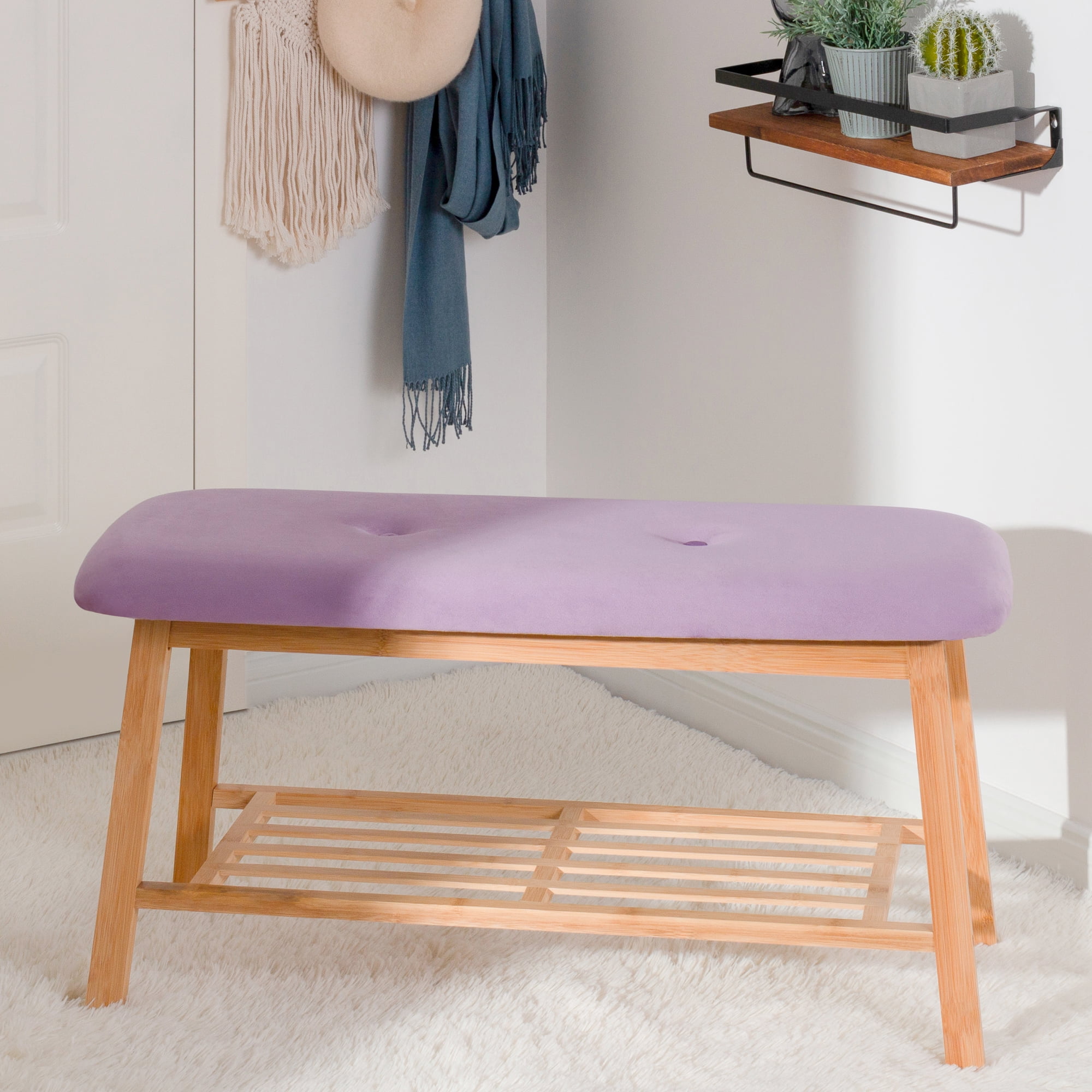 StorageWorks Tufted Fabric Bench, Entryway Bench with Shoe Storage ...