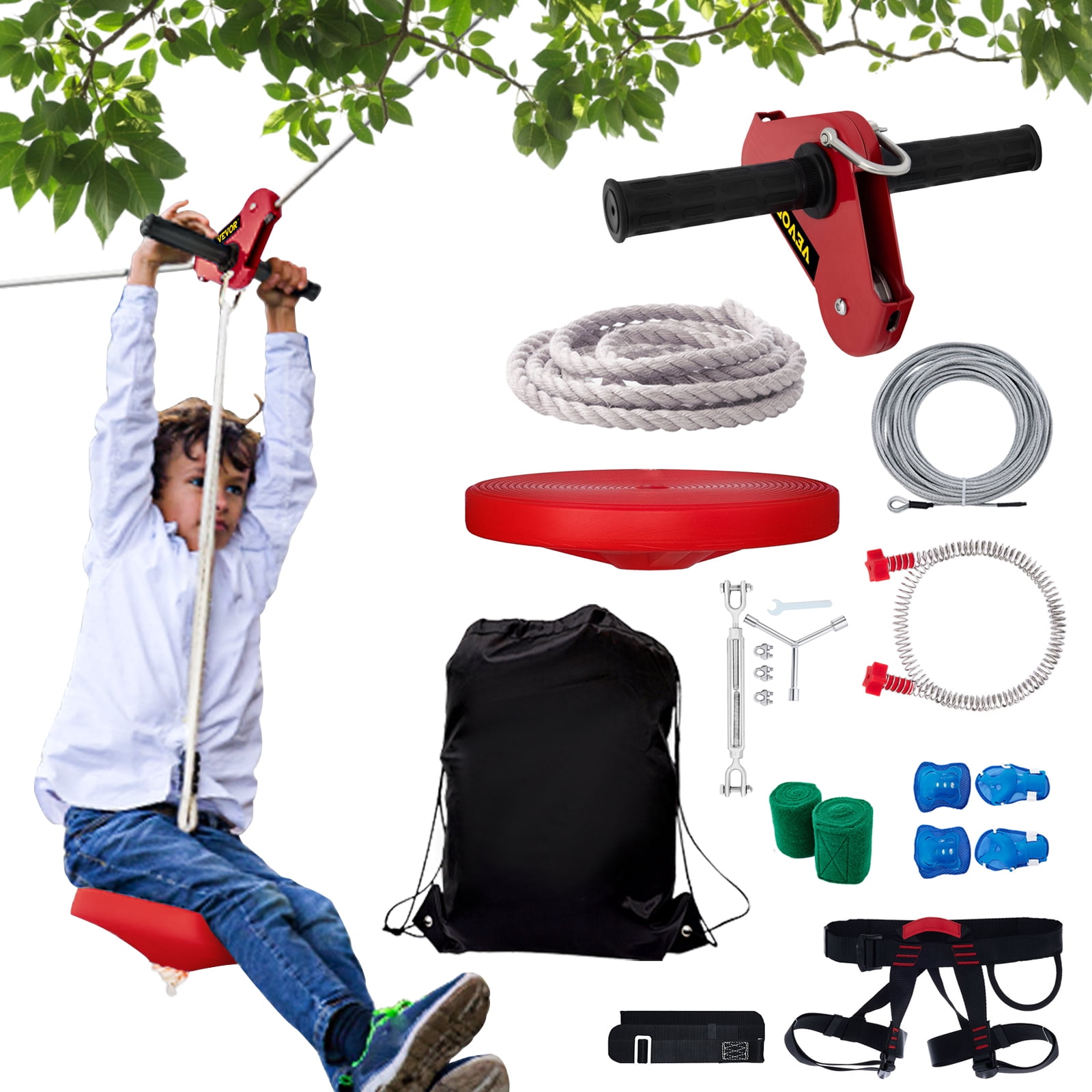 VEVOR Zip line Kits for Backyard 110 ft, Zip Lines for Kid and Adult ...