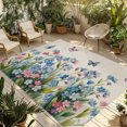 Blue Pink Flower Indoor Outdoor Rugs 4x6 Ft, Watercolor Spring Pink ...