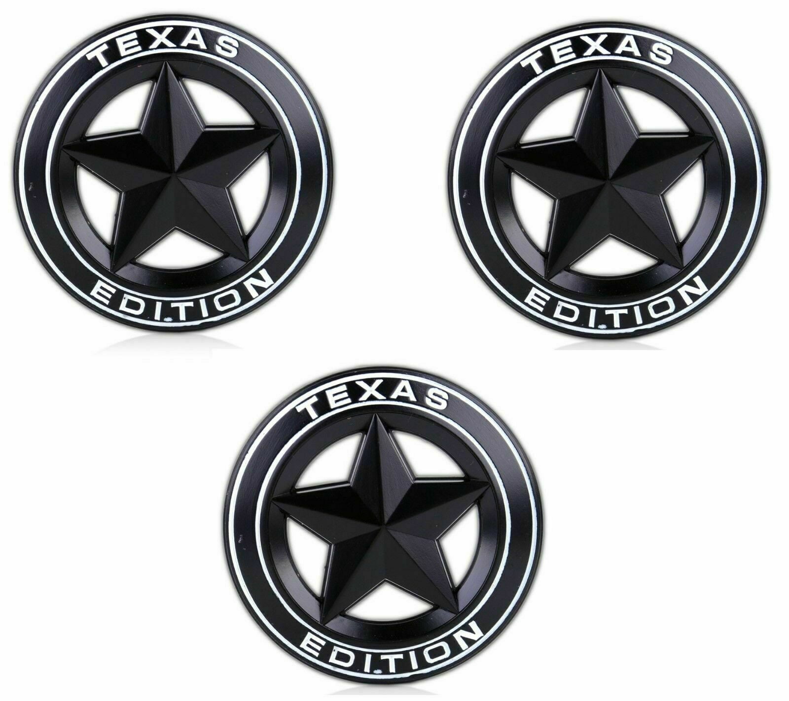 THREE- TEXAS STAR EDITION 3" EMBLEMS WHITE/BLACK UNIVERSAL STICK for ...