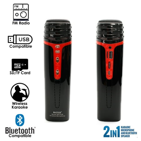 WSTER 3-in-1 Wireless Bluetooth Karaoke Microphone & Speaker + Voice ...