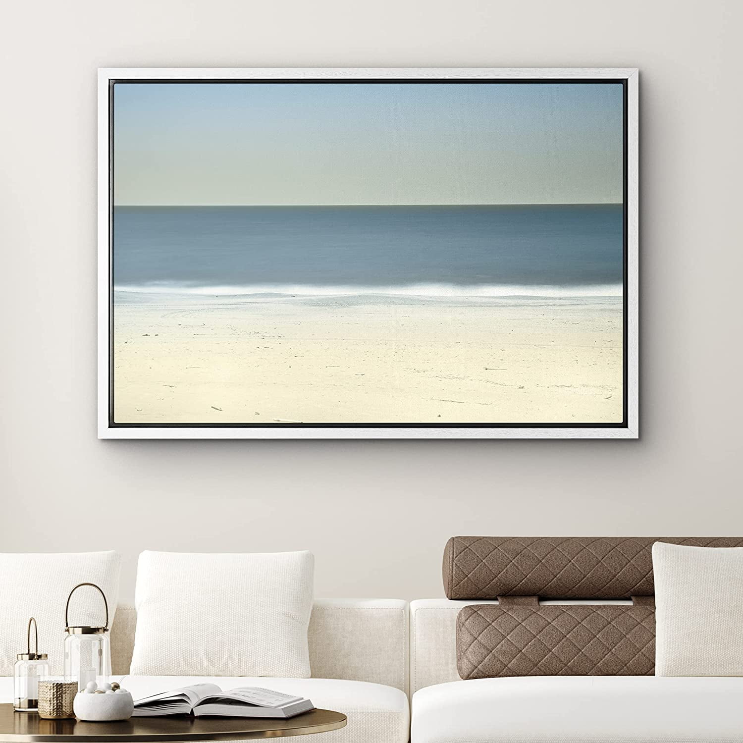 PixonSign Framed Canvas Print Wall Art Colorblocked Blue Beach Horizon ...