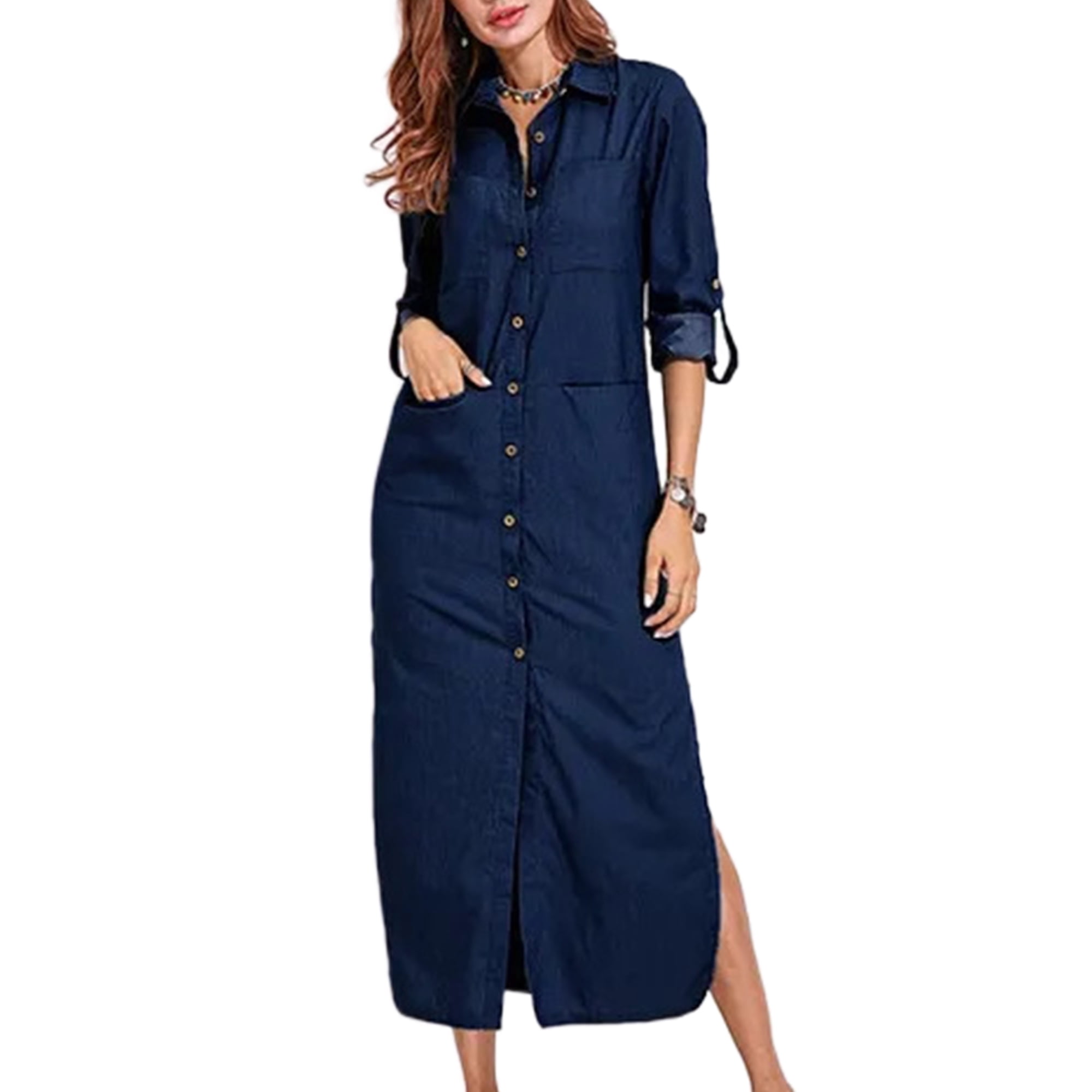 Click here for Luxur Women Jean Dresses Lapel Denim Shirt Dress L... prices
