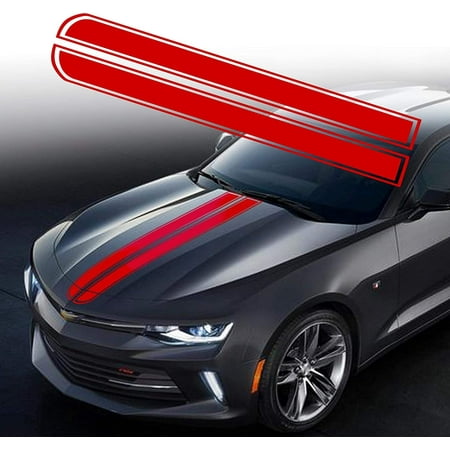 SHAR 2 Pieces 130cm x 11cm (Red)Car Hood Stripe Sticker Auto Racing ...