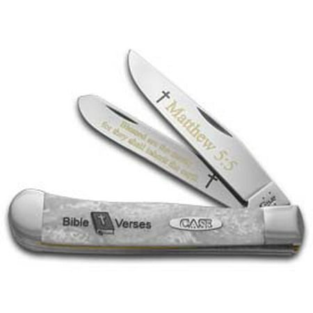 Case xx Trapper Knife Holy Bible Matthew 5:5 White Pearl Corelon 1/500 ...