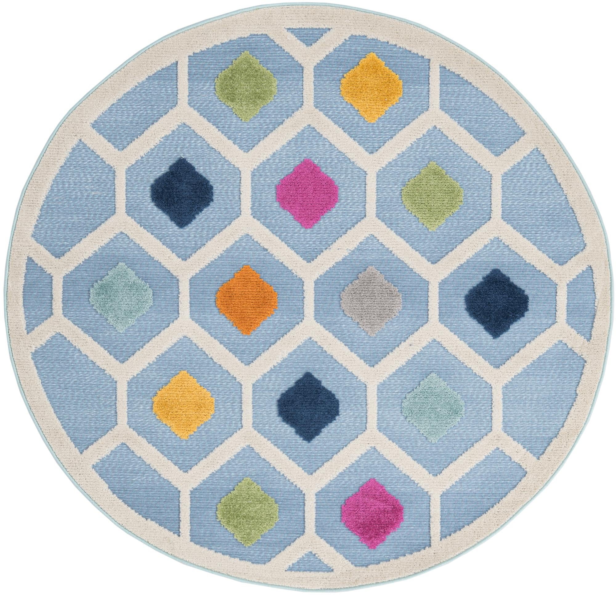 Rugs.com Aruba Outdoor Collection Rug – 5 Ft Round Blue Low-Pile Rug ...