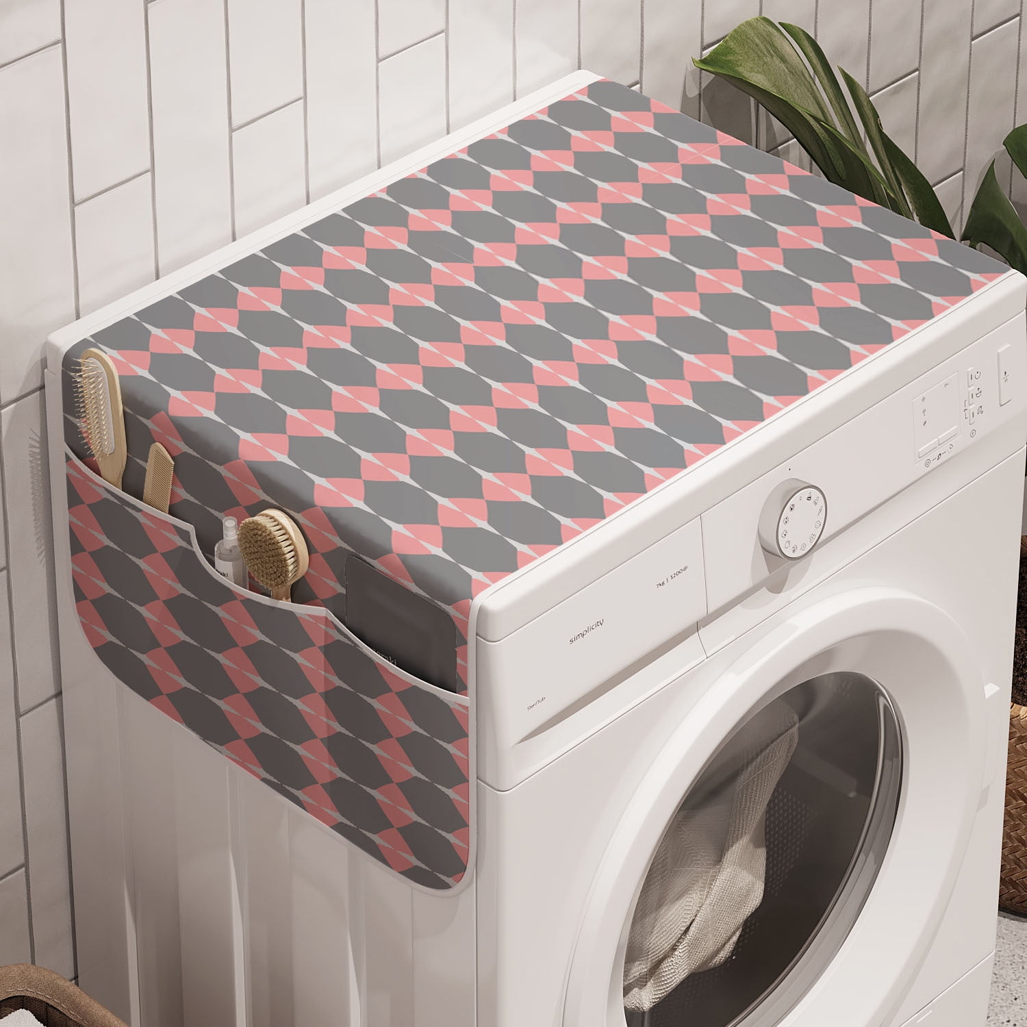 Geometric Washing Machine Organizer, Round Edged Pink Rhombus Shapes ...