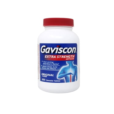 Gaviscon Extra Strength Chewable Antacid Tablets, Heartburn Relief, 100 ...