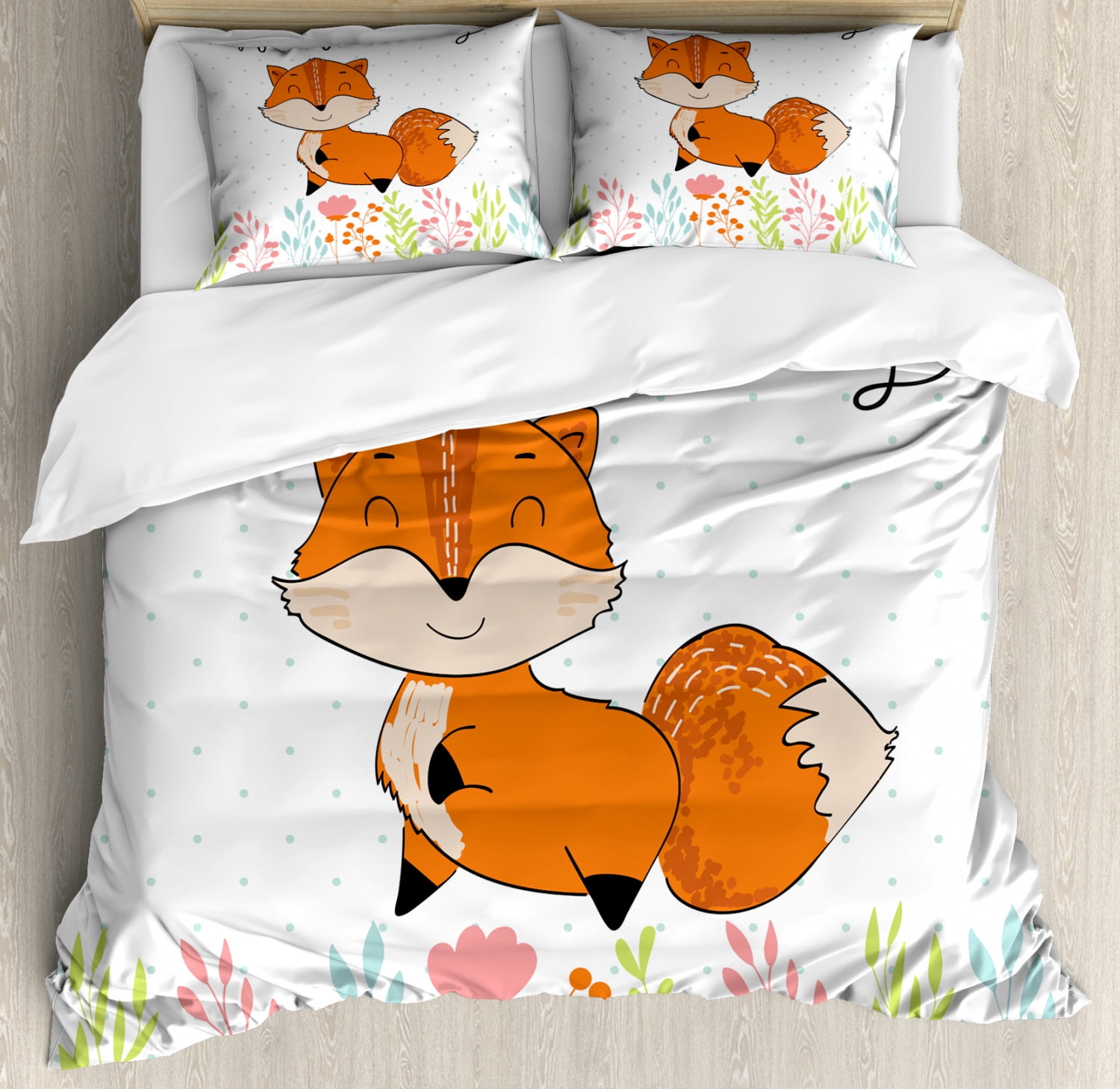 Fox Duvet Cover Set King Size, Happy Animal Have a Nice Day Lettering ...
