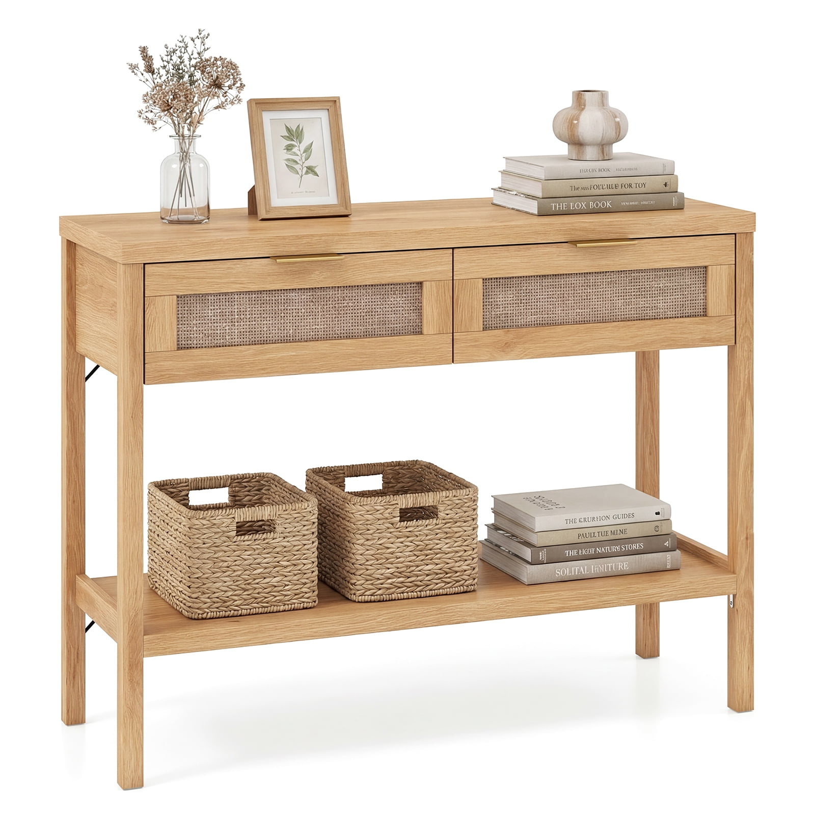 Click here for Costway Rattan Console Table With 2 Drawers  Shelf... prices