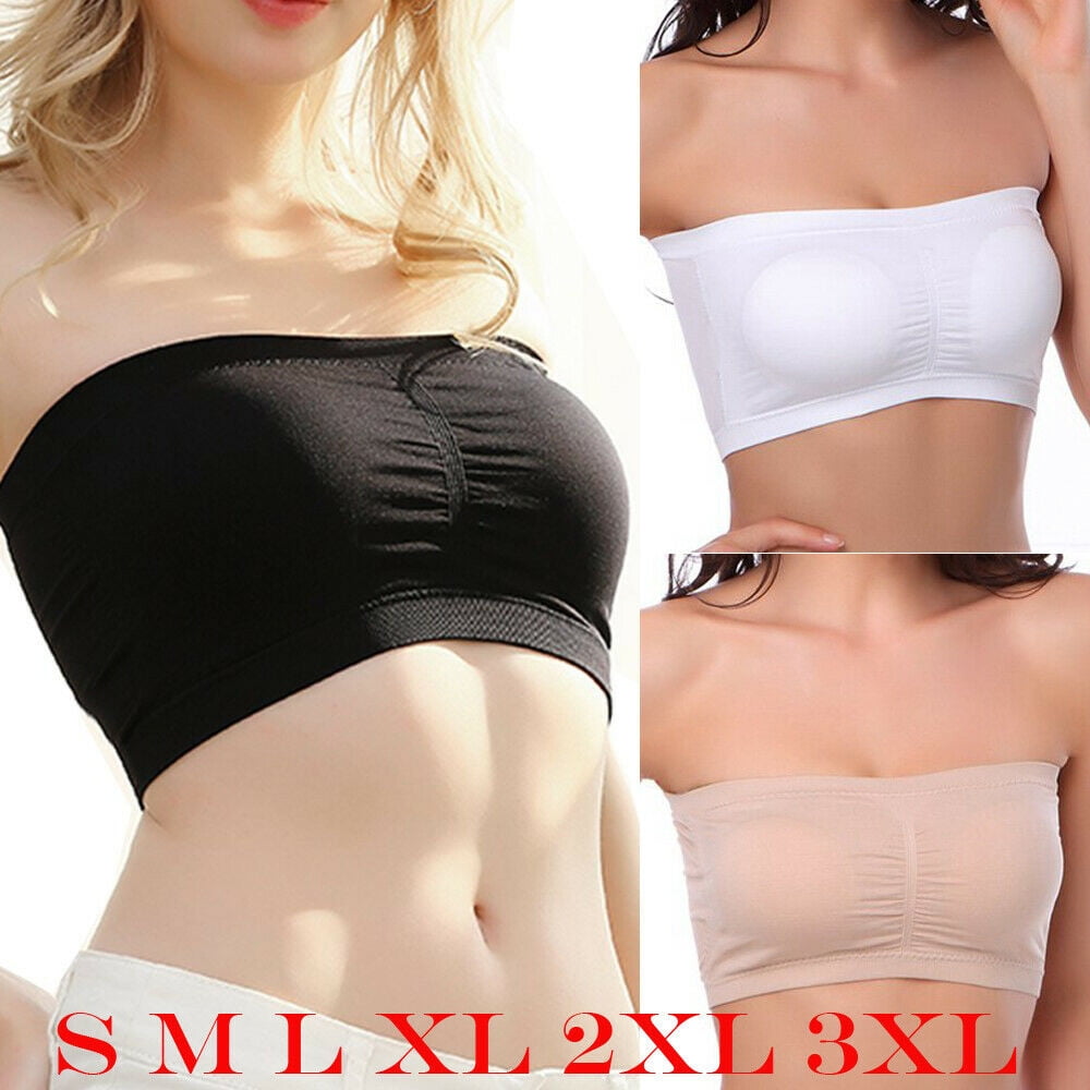 Focusnorm Plus Size Womens Strapless Boob Tube Bandeau Vest Crop Top