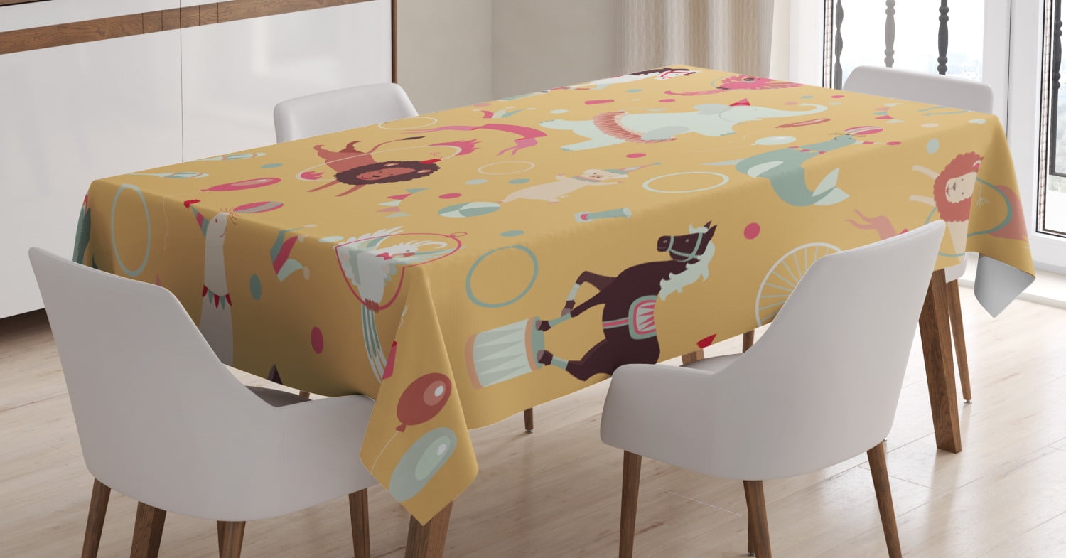 Circus Tablecloth, Retro Cartoon Circus Theme with Seal Holding Ball on ...
