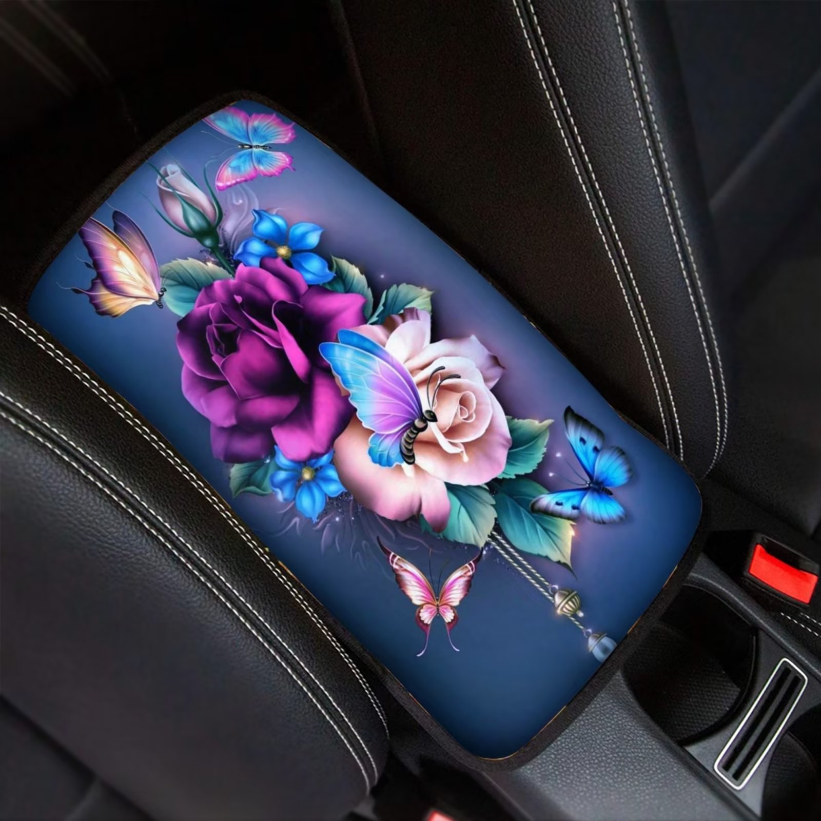 NETILGEN Flowers & Butterflies Auto Center Console Cover & Non-Dirty ...