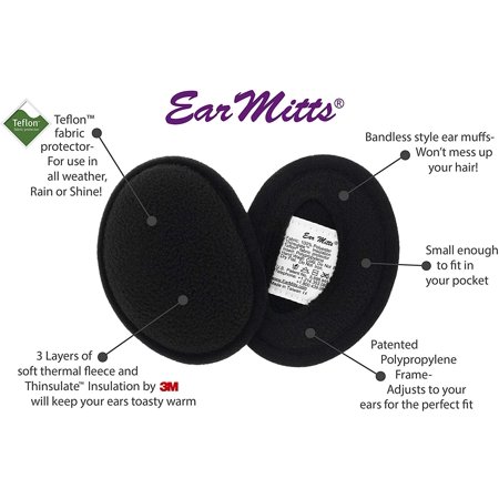 Ear Mitts - Ear Mitts Bandless Ear Muffs For Men & Women, Black Fleece ...