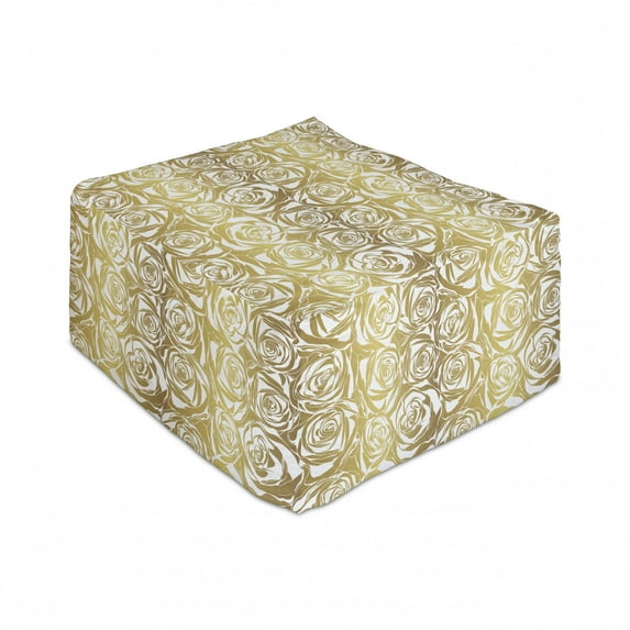 Floral Rectangle Pouf, Dreamy Roses Pattern in Yellow Golden Tones ...