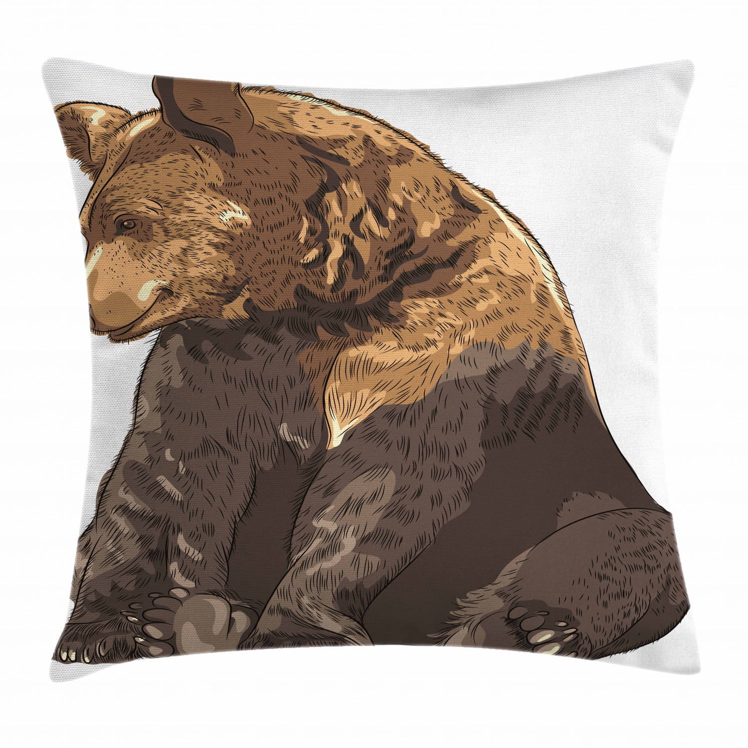 Bear Throw Pillow Cushion Cover, Big and Cute Mammal Sitting Smiling ...
