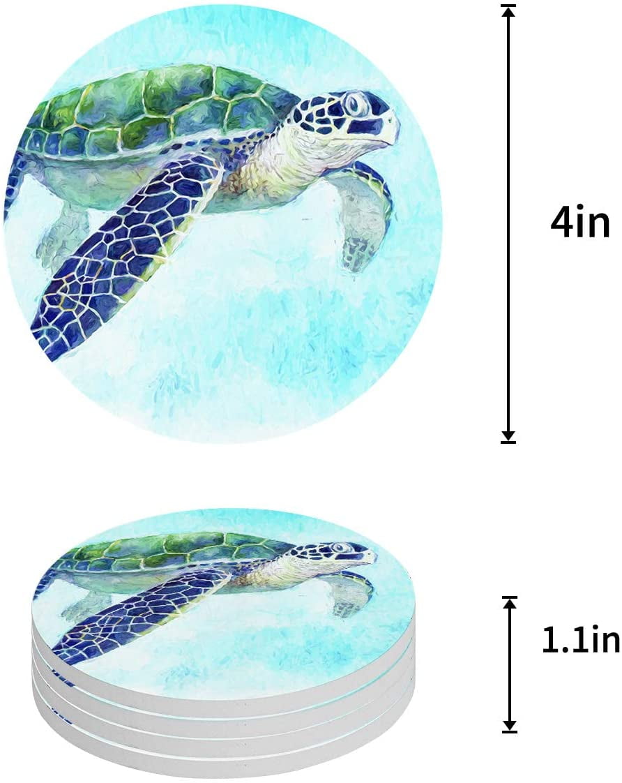 ZHANZZK Sea Turtle Set of 4 Round Coaster for Drinks, Absorbent Ceramic ...